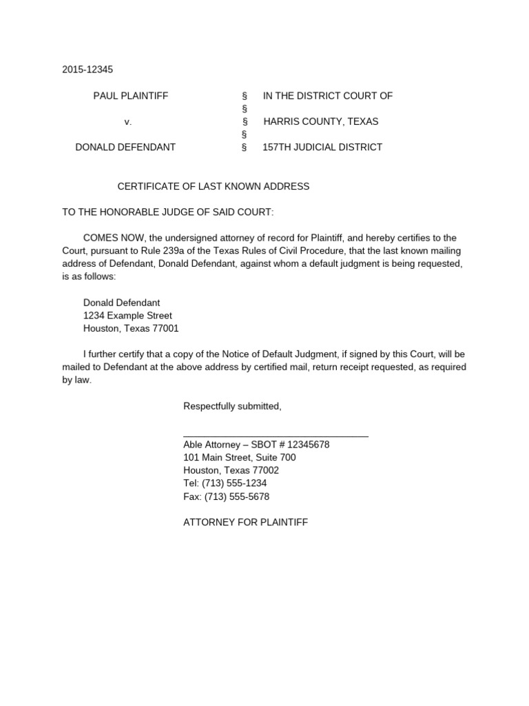 Certificate of Last Known Address | PDF
