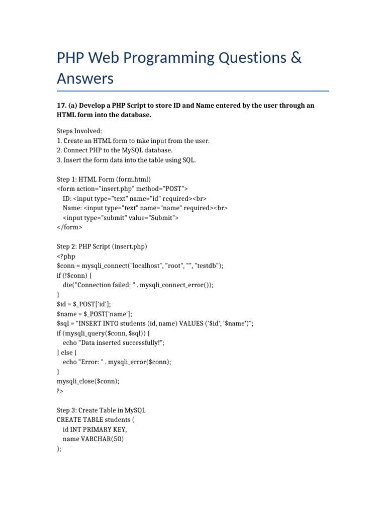 PHP Web Programming Q17 | PDF