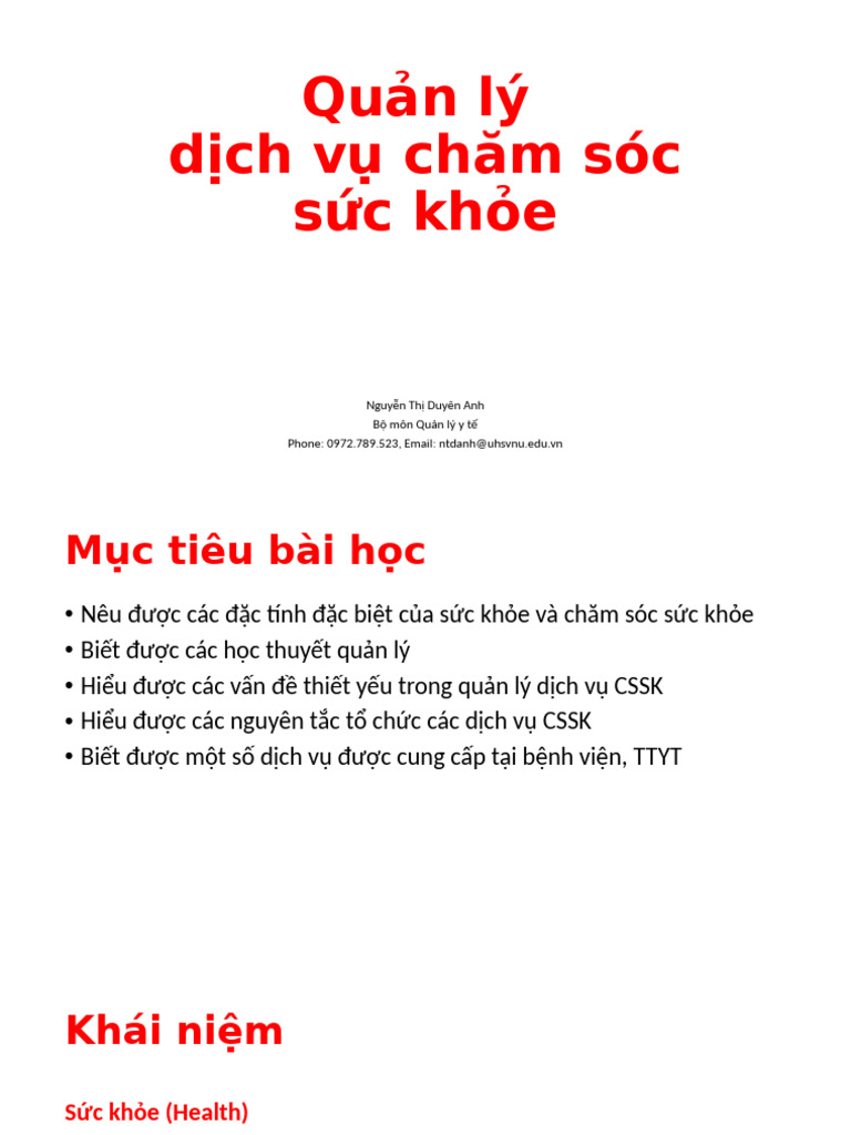 (Tcqlyt) (y23) Quản Lý Các Dịch Vụ Cssk | PDF