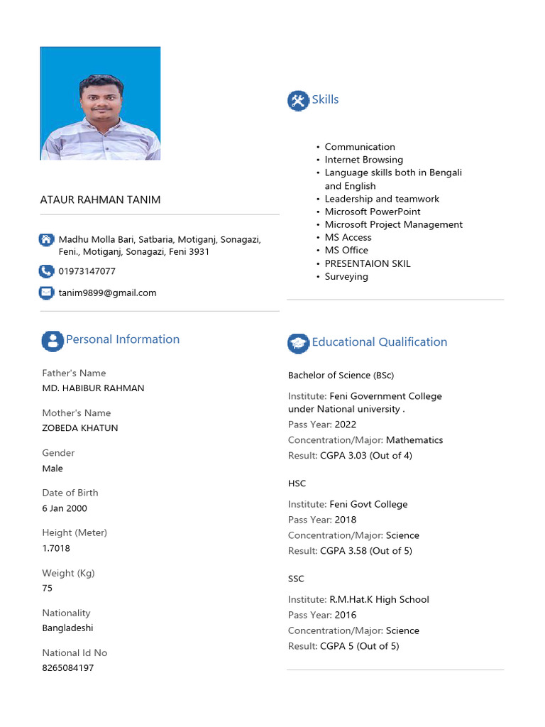 Ataur Rahman Tanim - CV | PDF