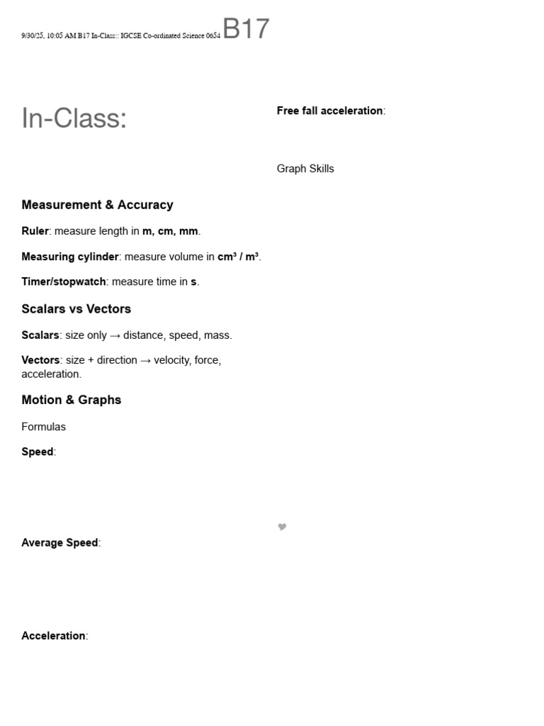 B17 In-Class - IGCSE Co-Ordinated Science 0654 | PDF