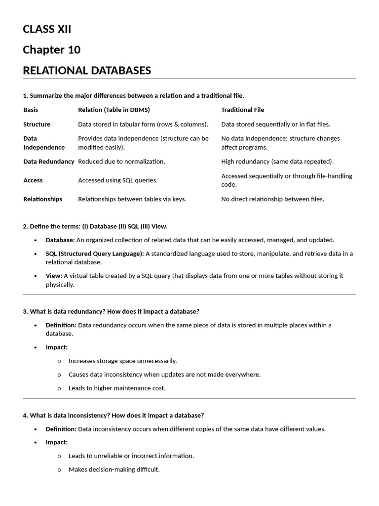 CHAPTER 10 Relational Databases | PDF | Databases | Relational Database