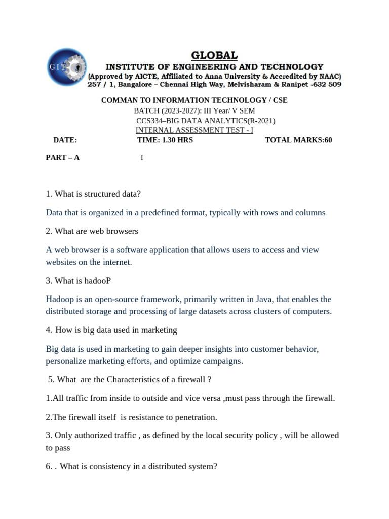 Bda Set-B Iat-1 Key Answer | PDF | Apache Hadoop | No Sql