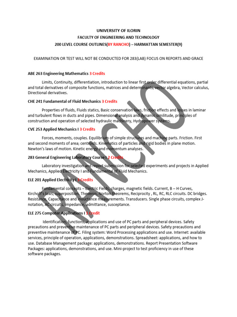 (Rancho) FET 200level Course Outline | PDF | Engineering | Derivative