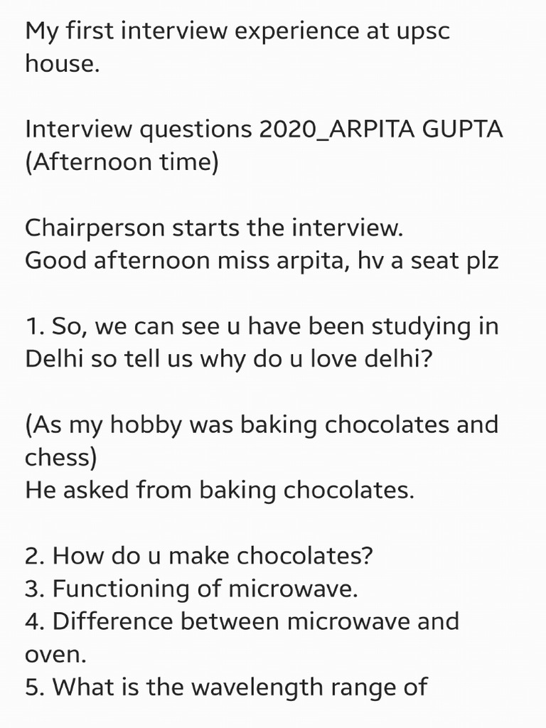 UPSC CGSE 2020 - Interview Questions - Arpita Gupta - AIR-16 | PDF