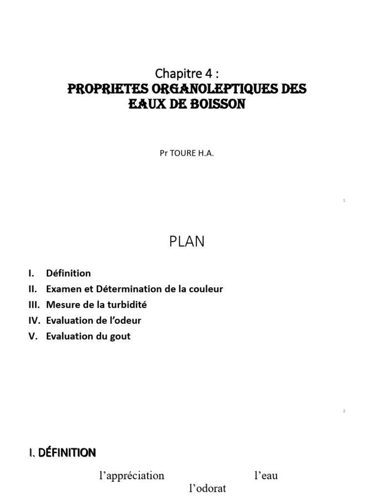 Propriétés organoleptiques de l'eau | PDF | Goût | Couleur