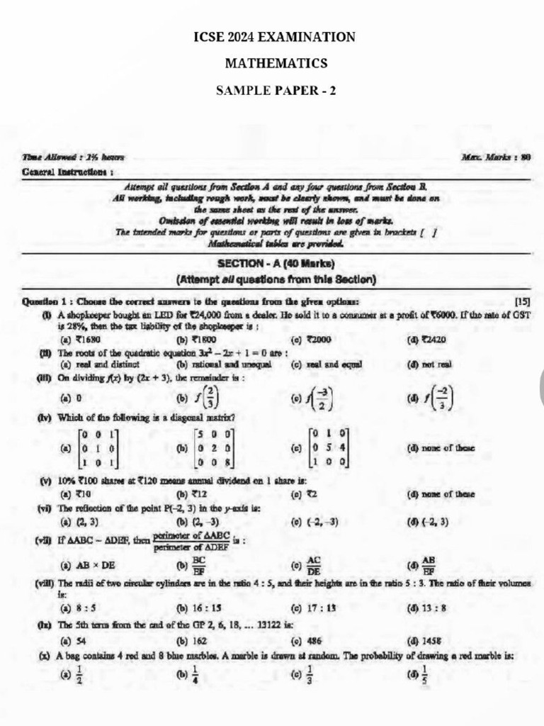 Mathematics Sample Paper - 2 | PDF