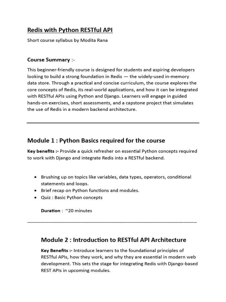 Redis With Python RESTful API - Course Syllabus by Manas Gurav | PDF ...