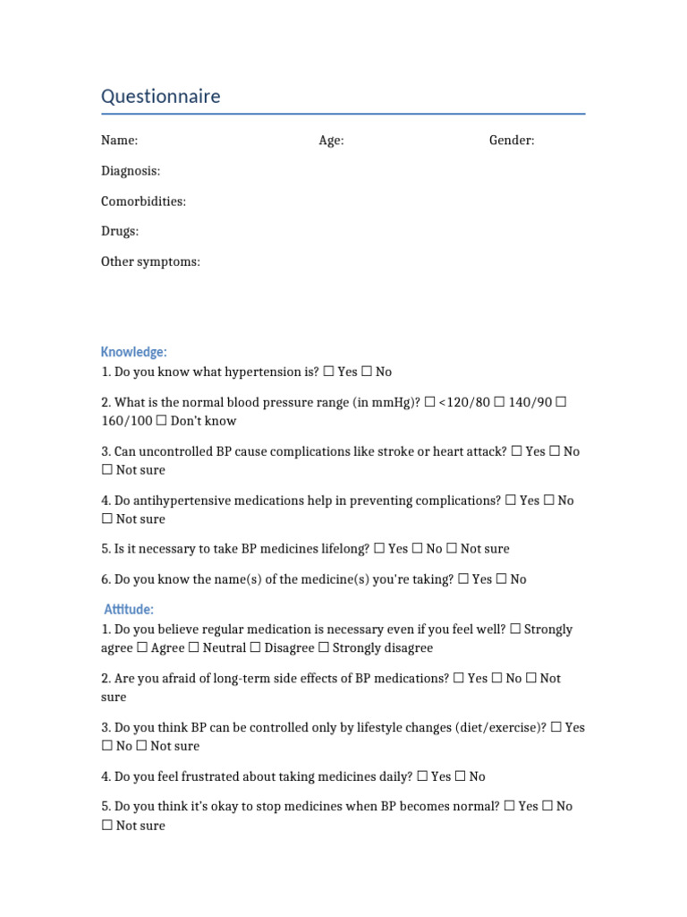 KAP Antihypertensive Questionnaire | PDF