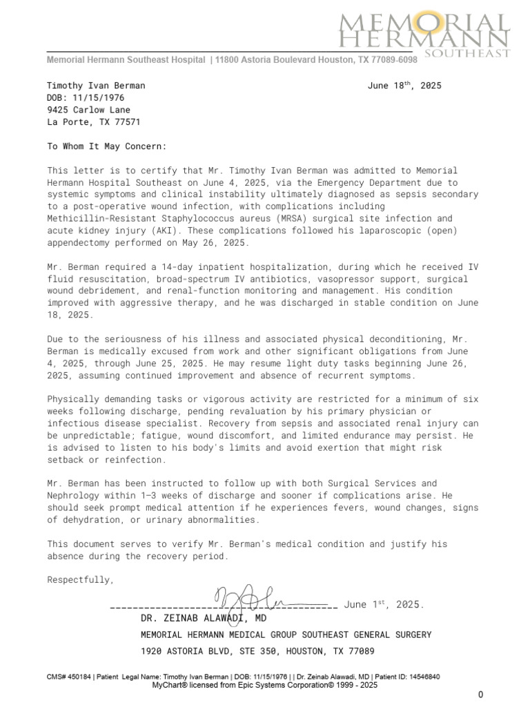 Sepsis and Recovery Summary for Timothy Berman | PDF | Sepsis ...