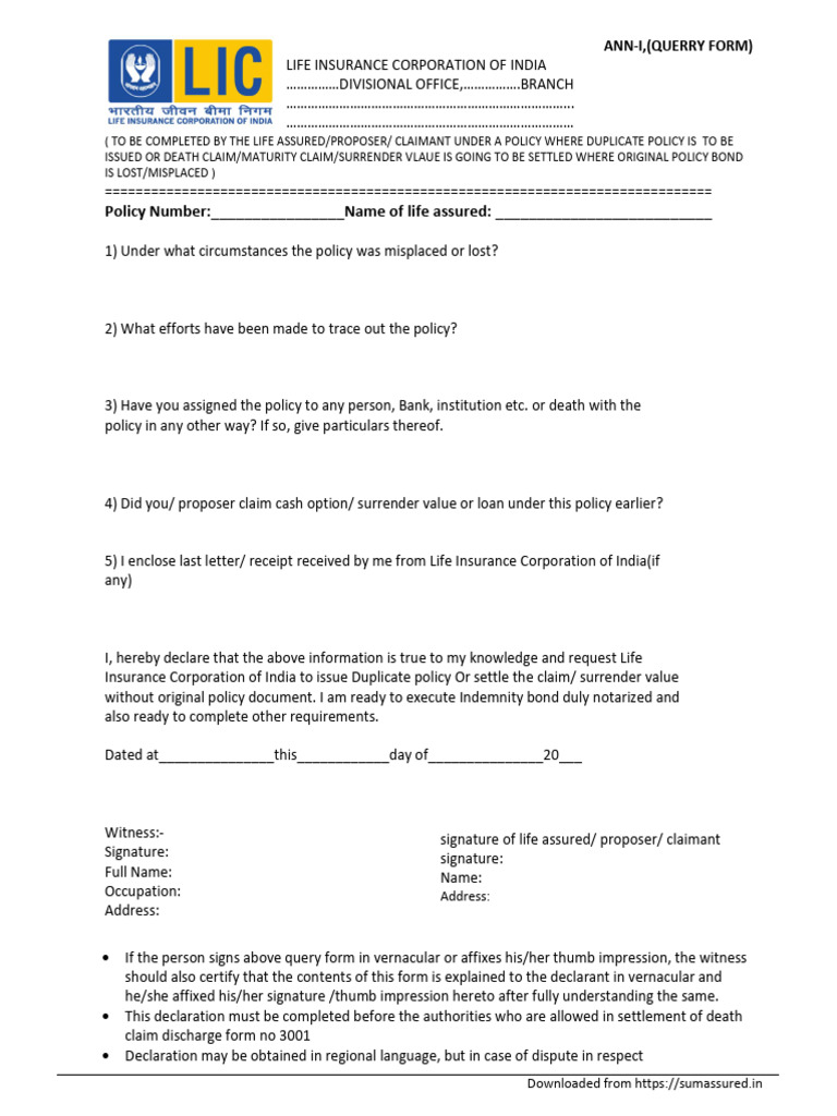 Duplicate Policy Bond Query Form | PDF | Insurance | Private Sector