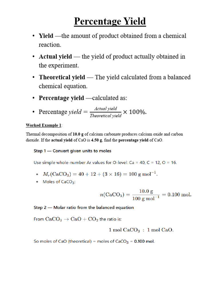 Understanding Percentage Yield in Chemistry | PDF