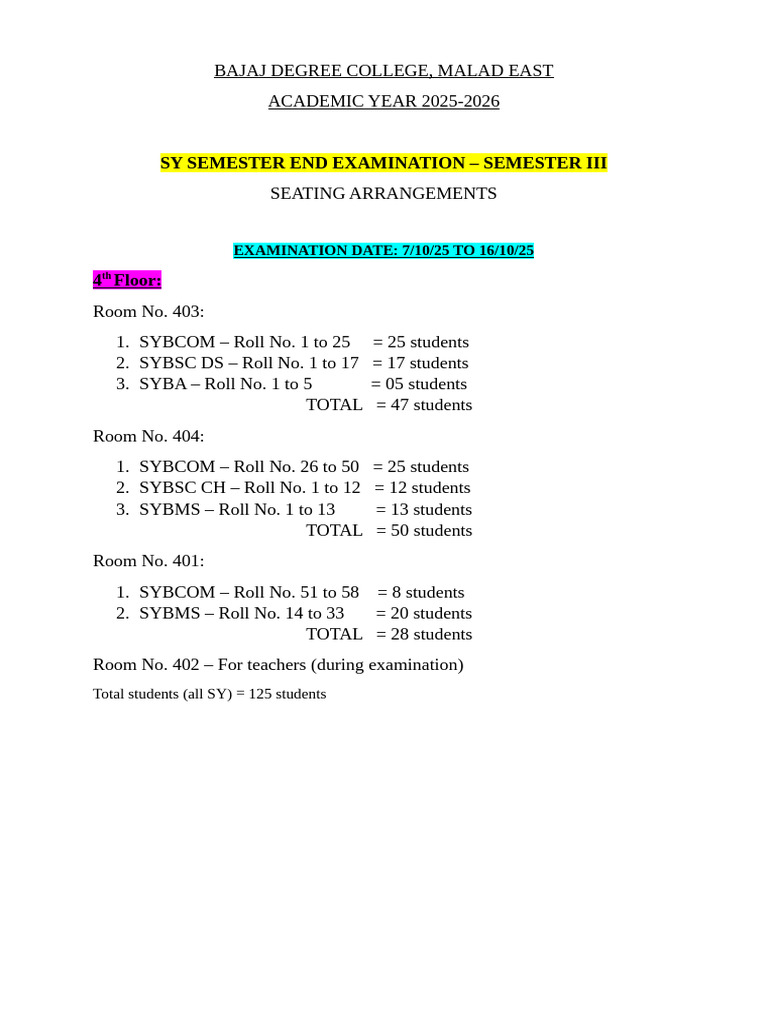 25 26 Sy Sem3 Seating | PDF