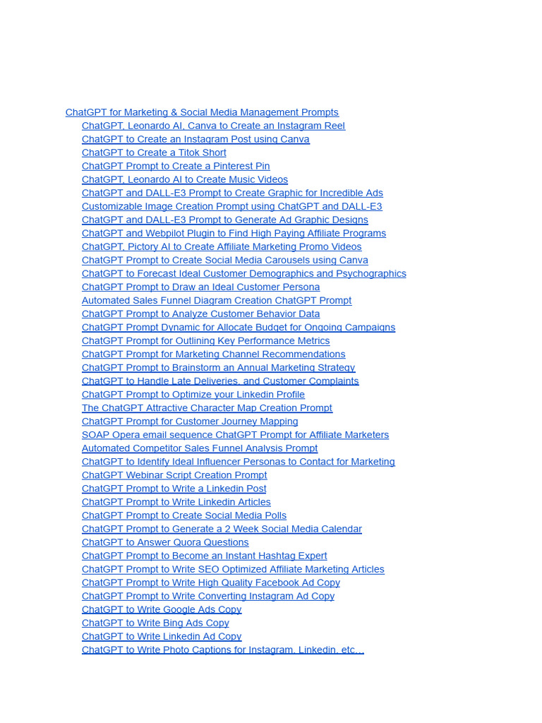 ChatGPT Marketing & Social Media Prompts | PDF | Search Engine ...