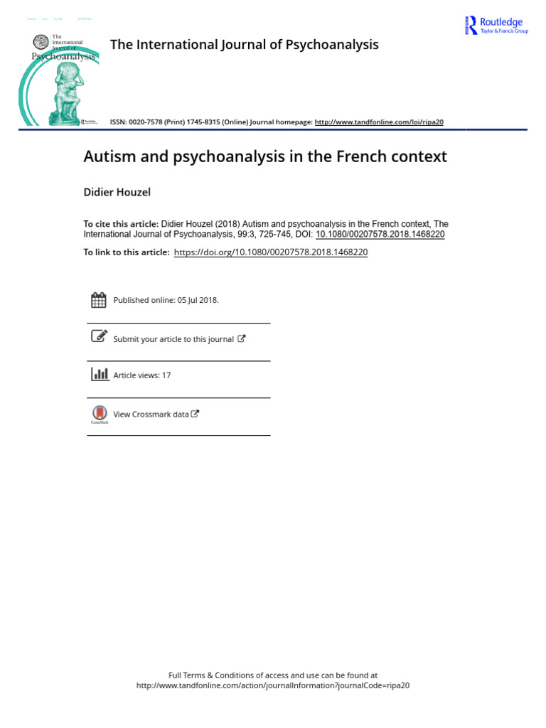 Autism and Psychoanalysis in The French | PDF | Psychoanalysis | Psychiatry