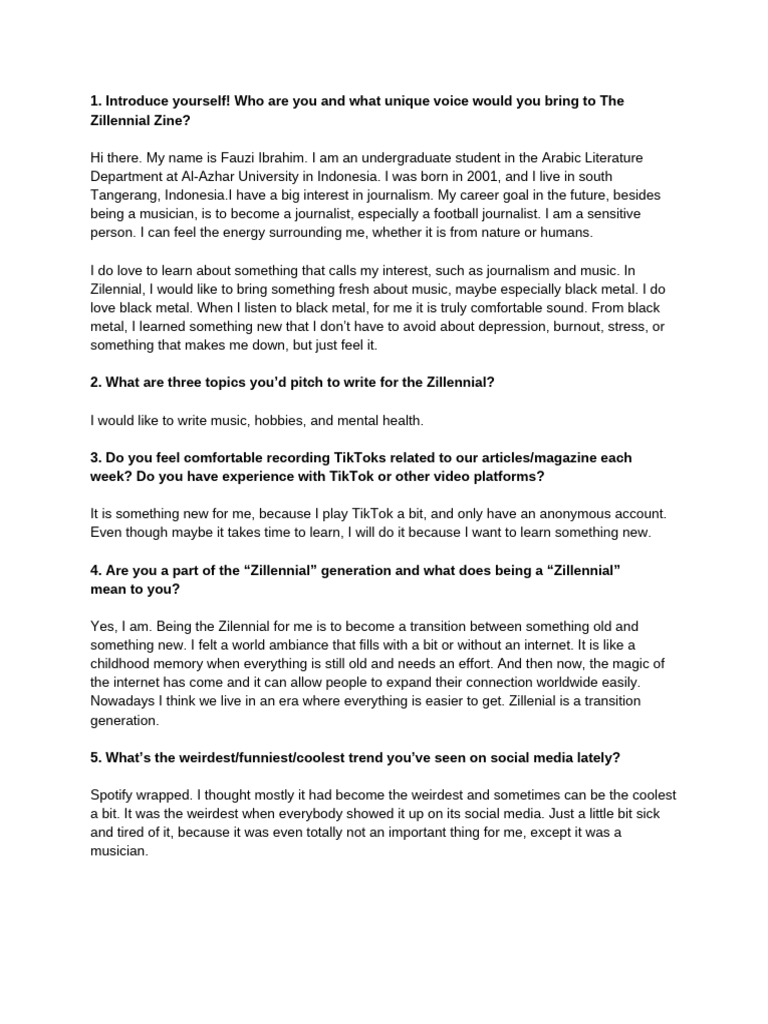Fauzi Ibrahim's Answer - Intern Questionnaire Spring 2024 | PDF