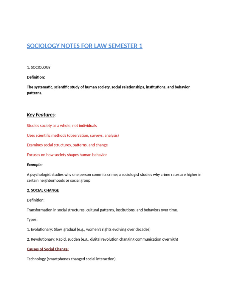 SOCIOLOGY NOTES FOR LAW SEMESTER 1 | PDF | Corruption | Sociology