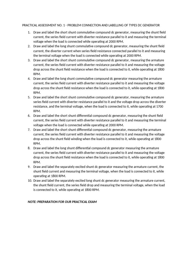 Practical Assessment No.1 Drawing and Labelling of The Types of DC ...