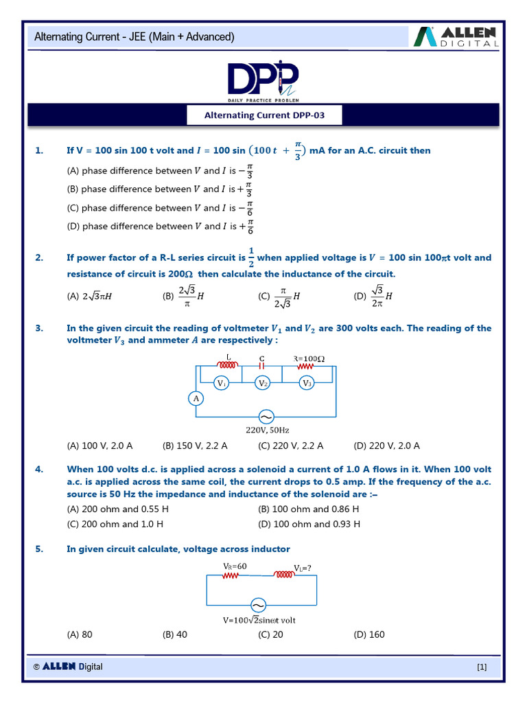 Alternating Current DPP - S - 3 | PDF | Inductor | Alternating Current