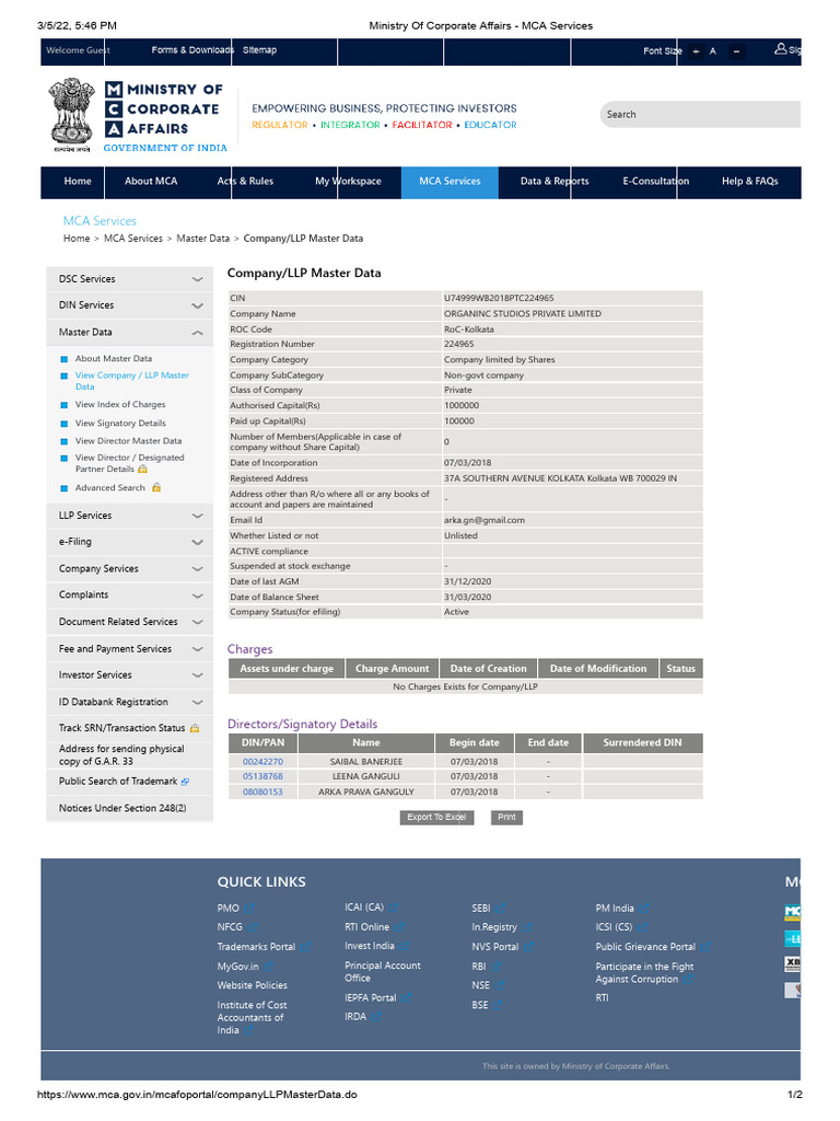 Ministry of Corporate Affairs - MCA Services | PDF | Business ...