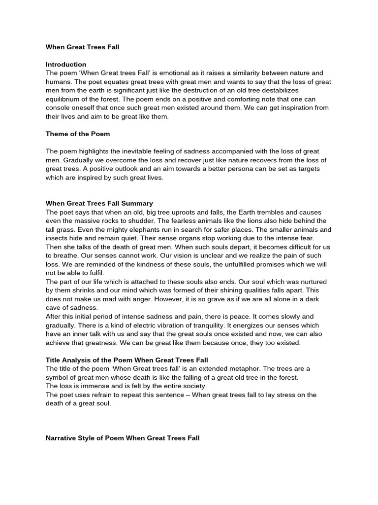 When Great Tree Falls Explanation | PDF | Poetry | Poetics