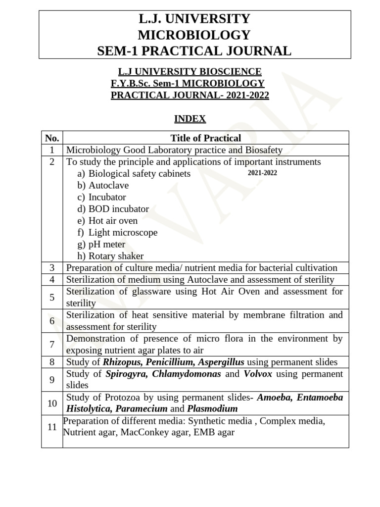 Microbiology Practical Journal 2021-22 | PDF | Growth Medium