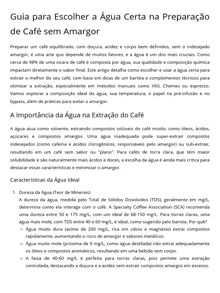 Água Ideal para Café Sem Amargor | PDF | Solubilidade | Gosto
