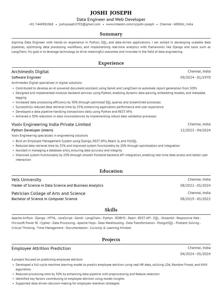 Joshi Joseph Resume | PDF | Sql | Analytics