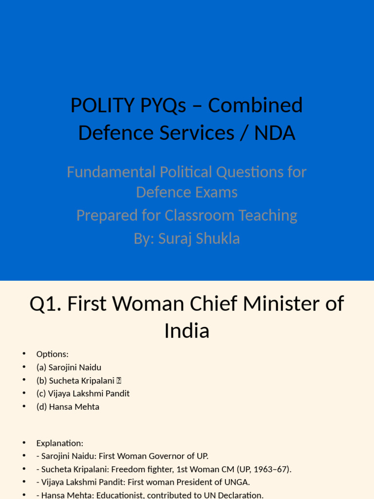 Defence Exam Political Questions Guide | PDF