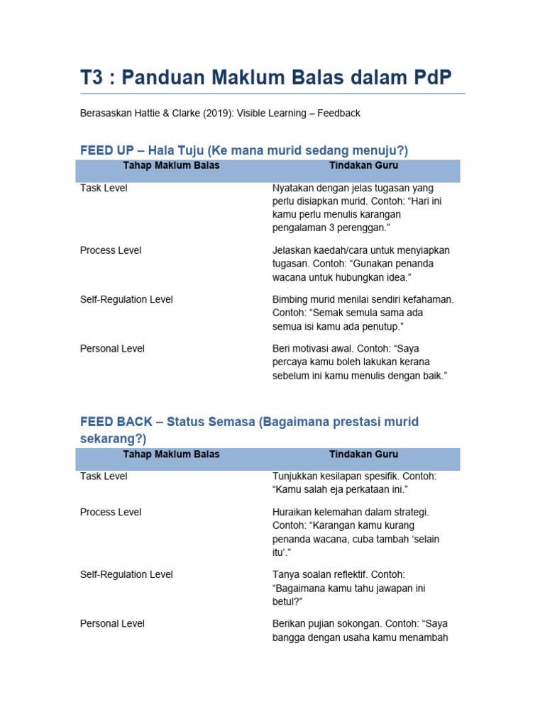 Panduan Maklum Balas dalam PdP | PDF