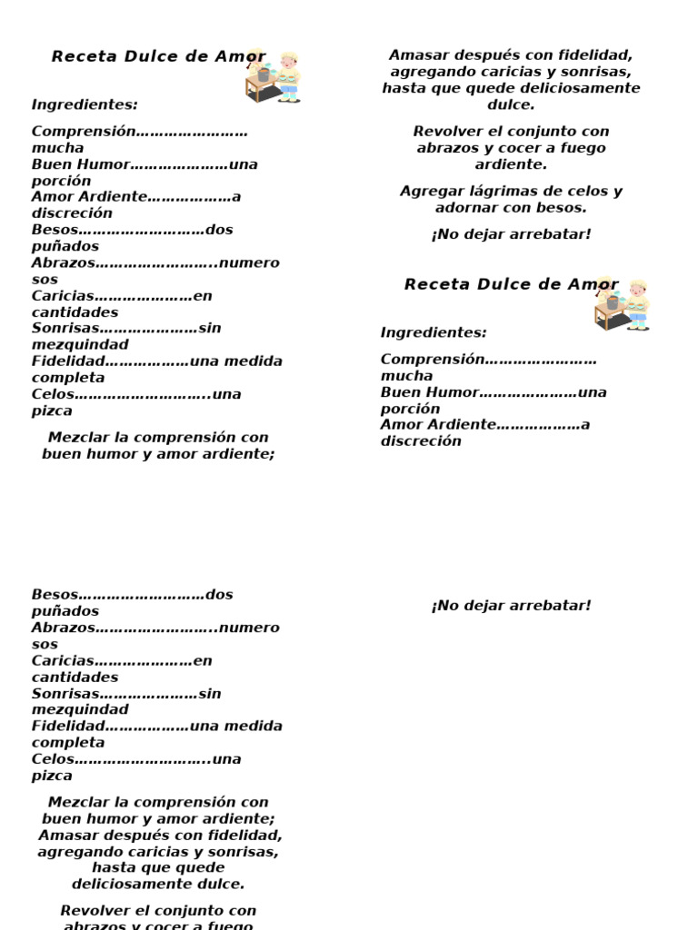 Receta Dulce de Amor, Con Diujo | PDF
