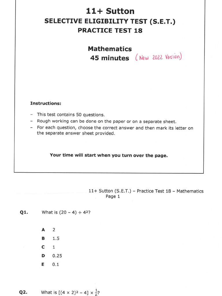 T18 NEW VERSION MATHS SUTTON SET EXAM | PDF