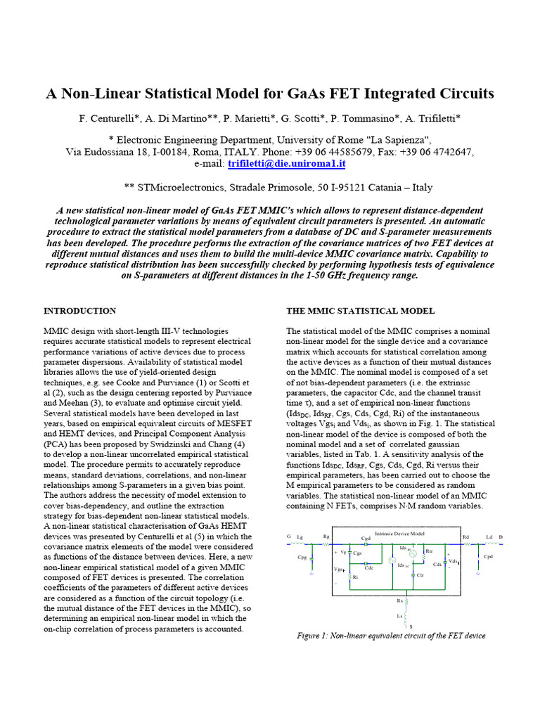 Non-Linear Statistical Model for GaAs FETs | PDF | Covariance | Statistics