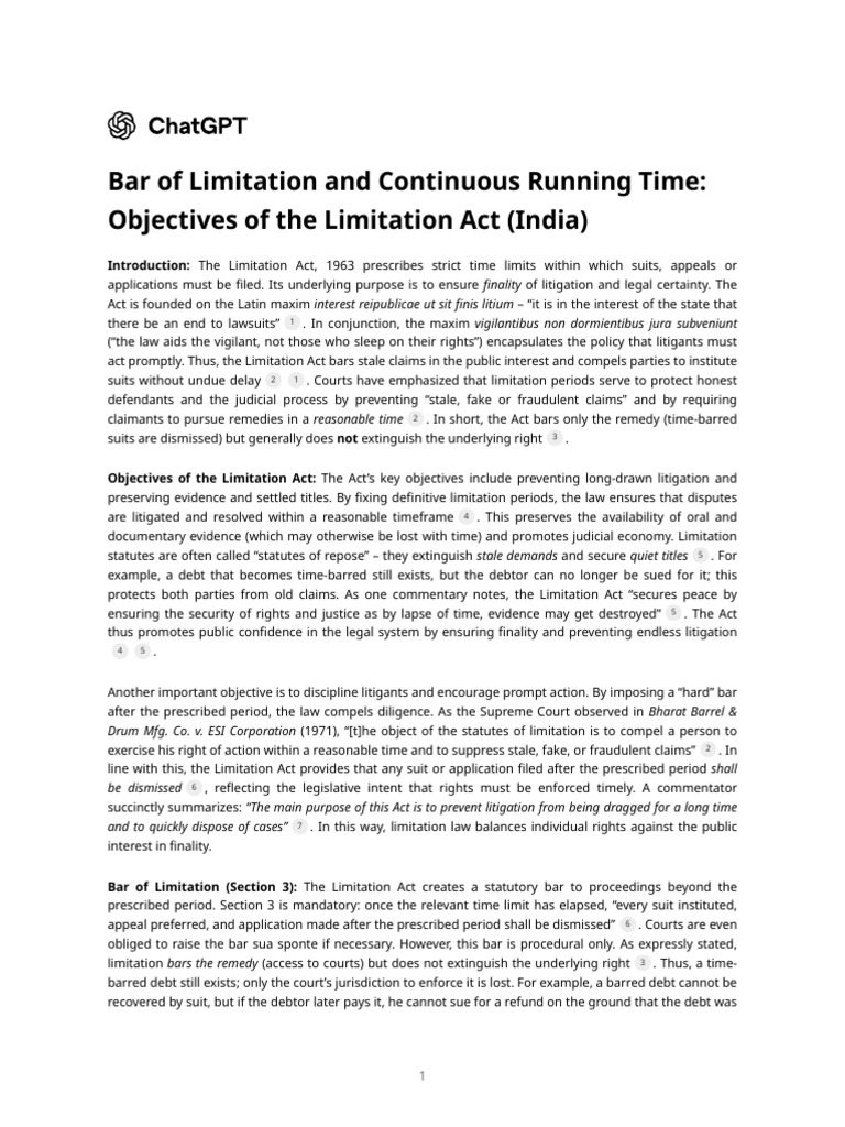 Bar of Limitation and Continuous Running Time - Objectives of The ...