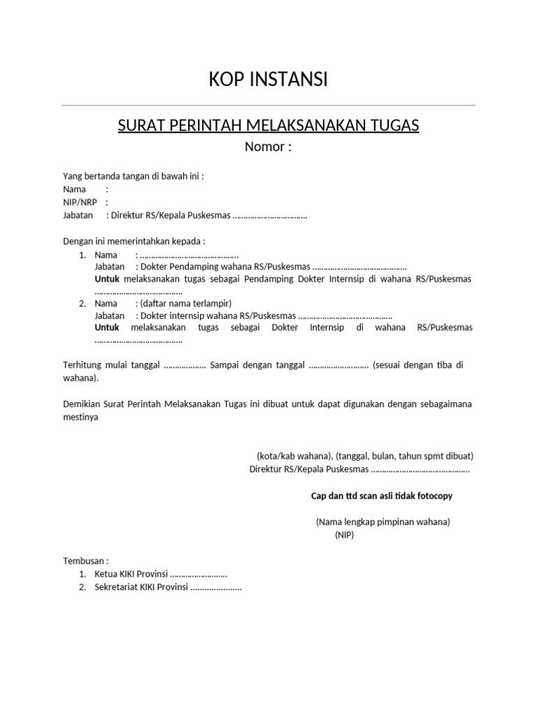 Surat Perintah Tugas Dokter Internsip | PDF