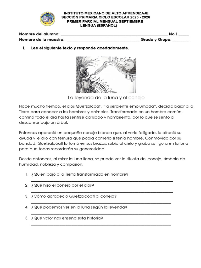 Examen Mensual Español Sept-Oct | PDF | Cómics | Deidades