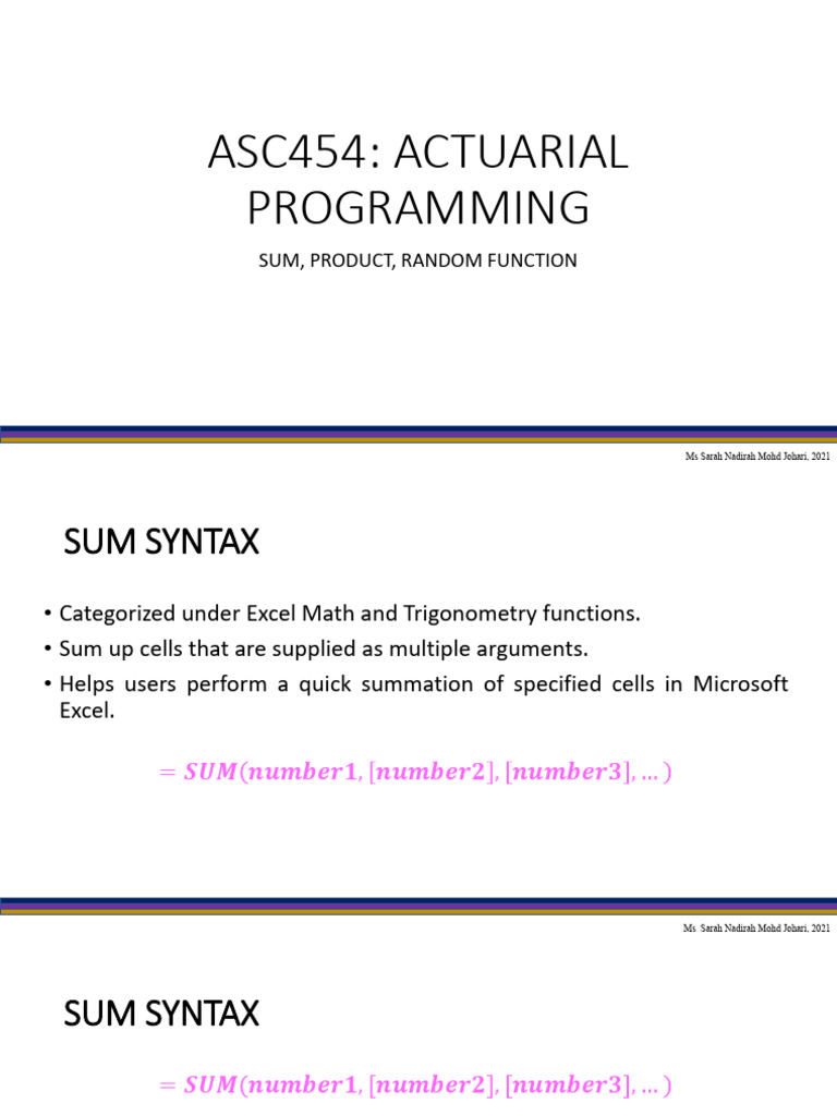 Random, Sum, Product Function | PDF | Microsoft Excel | Multiplication