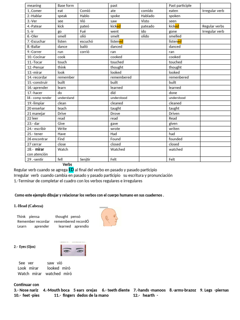 Homework Ficha - Verbs 3ro Sec. | PDF | Chess | Linguistic Typology