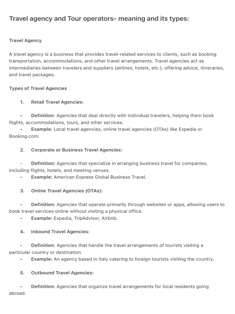 Types of Travel Agencies and Operators | PDF | Travel Agency | Tourism