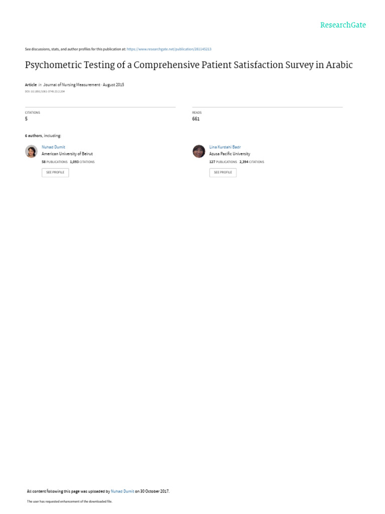 Paper On Arabic Tool HCAHPS | PDF | Survey Methodology | Validity ...