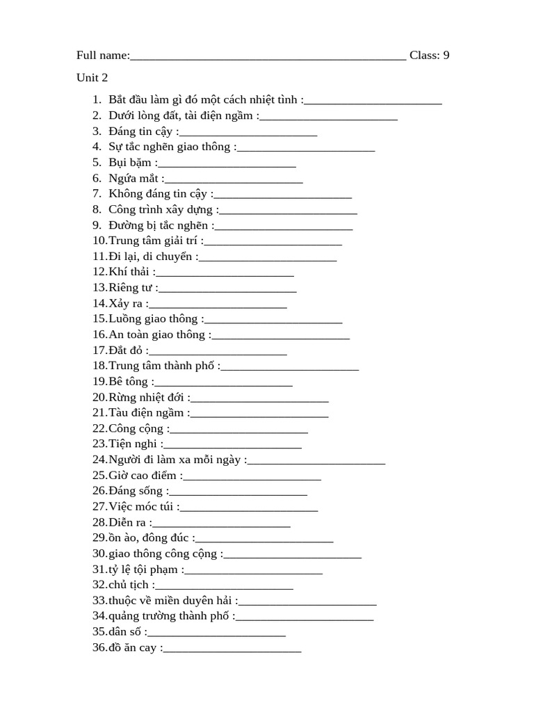 Test Words Unit 2 | PDF