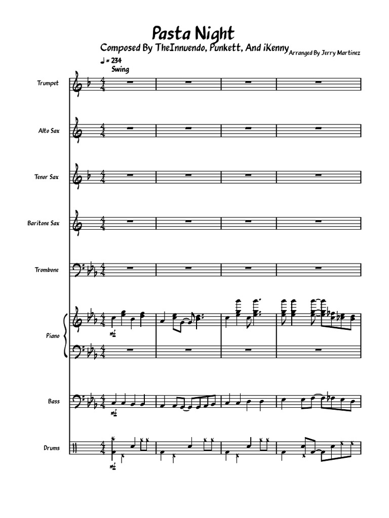 Pasta Night Arrangement for Band | PDF | Musical Instruments | Woodwind ...