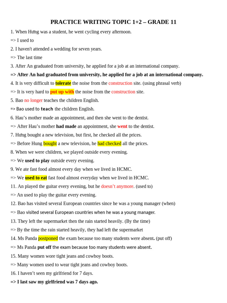 Practice Writing Topic 1 +2 - Grade 11 - Rename - Key | PDF | Amazon ...