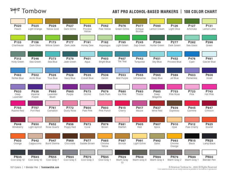 Tombow ABT Pro Marker Color Chart | PDF | Blue | Green
