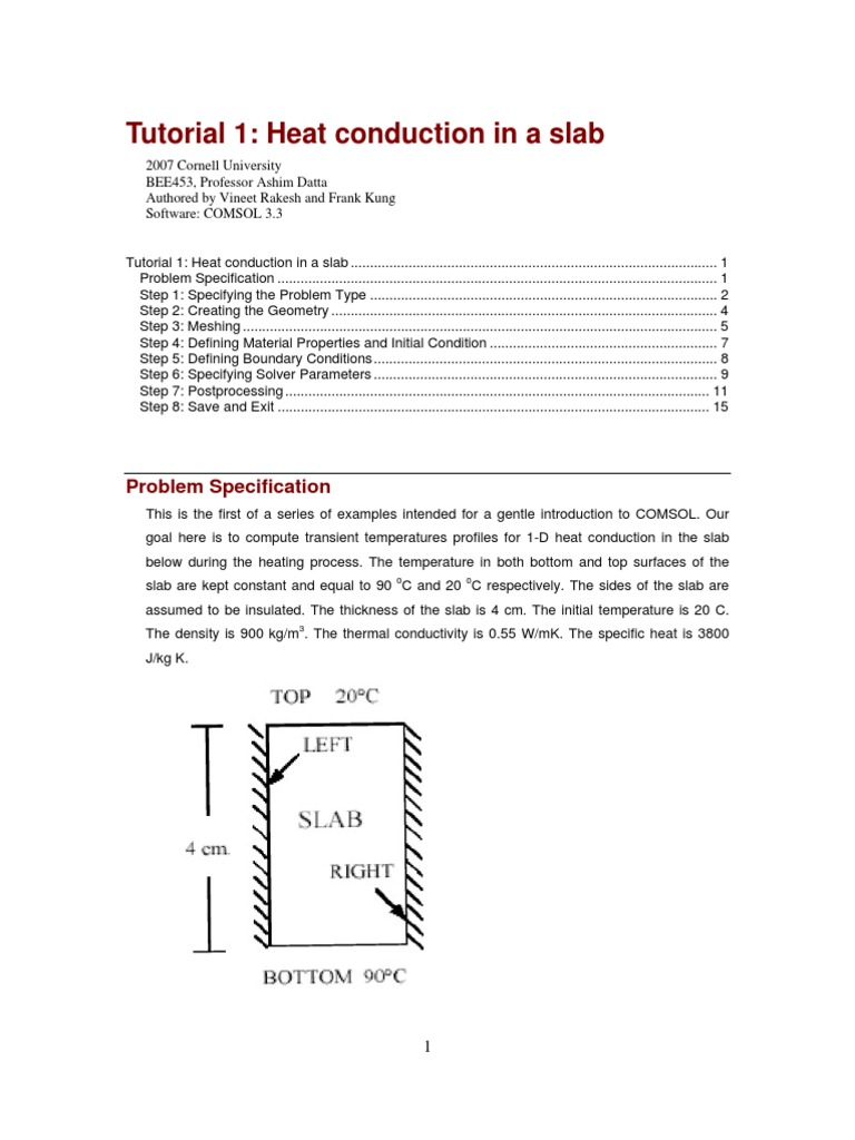 Comsol Tutorial Heat Conduction in A Slab | PDF | Thermal Conduction | Heat