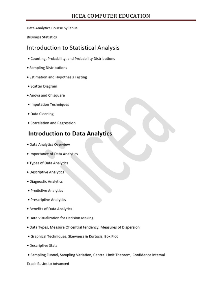 Data Analytics Syllabus | PDF | Statistics | Data Analysis