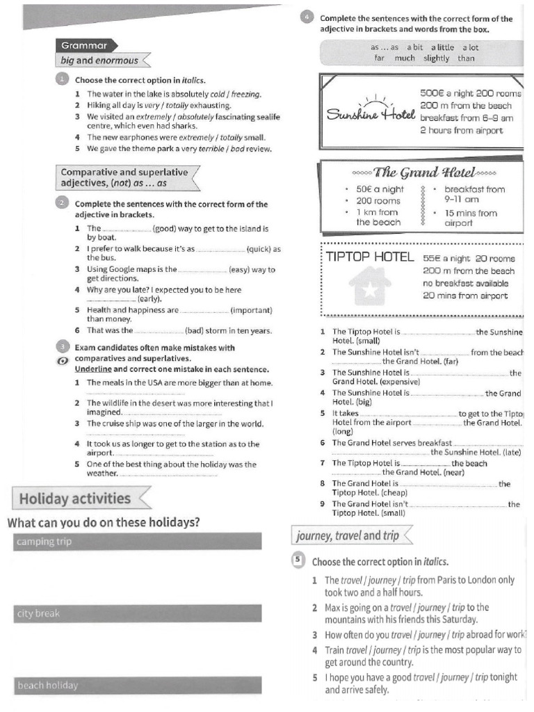 Adjectives Travel Holiday | PDF