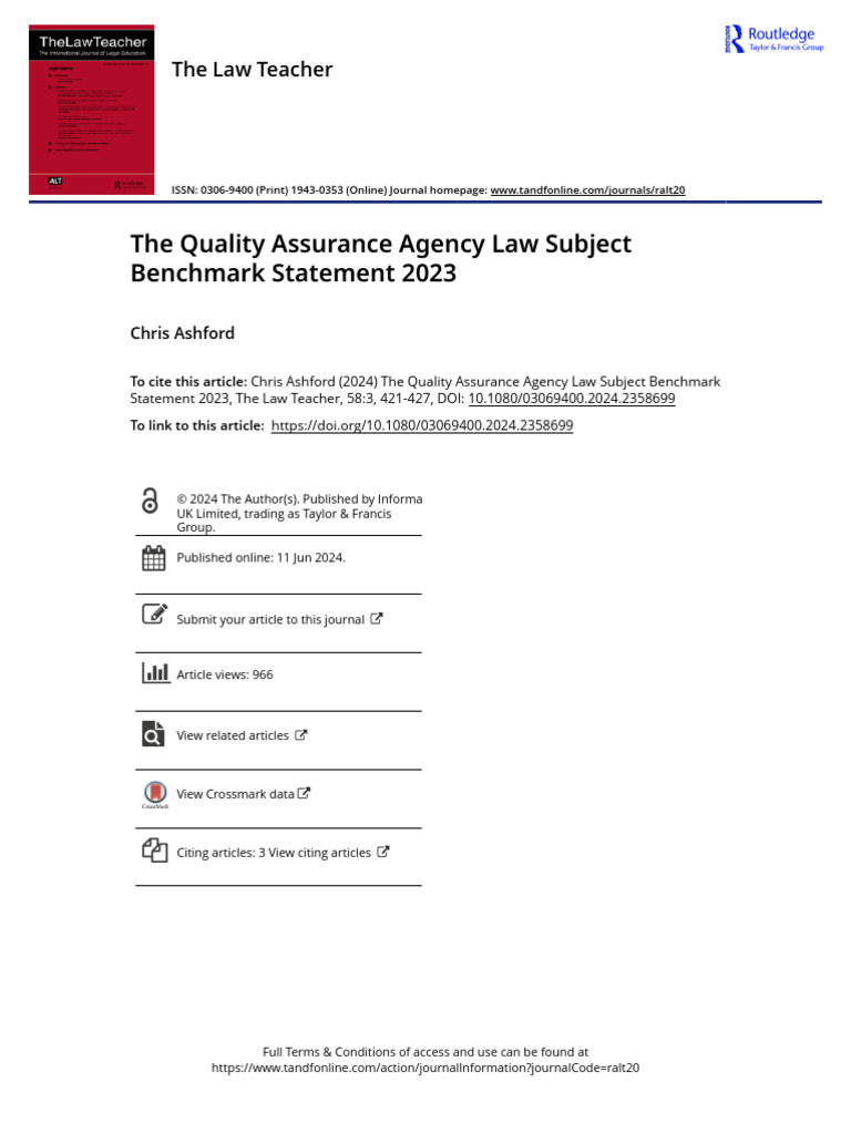 The Quality Assurance Agency Law Subject Benchmark Statement 2023 | PDF