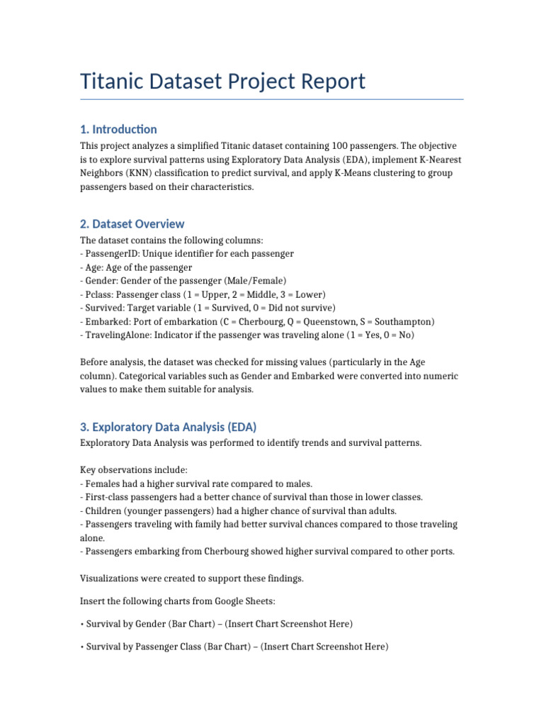 Titanic Project Report With Placeholders | PDF | Data Analysis | Cluster Analysis