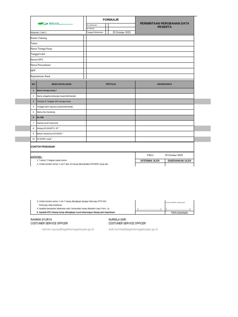 Form Koreksi Perubahan Data Fix | PDF